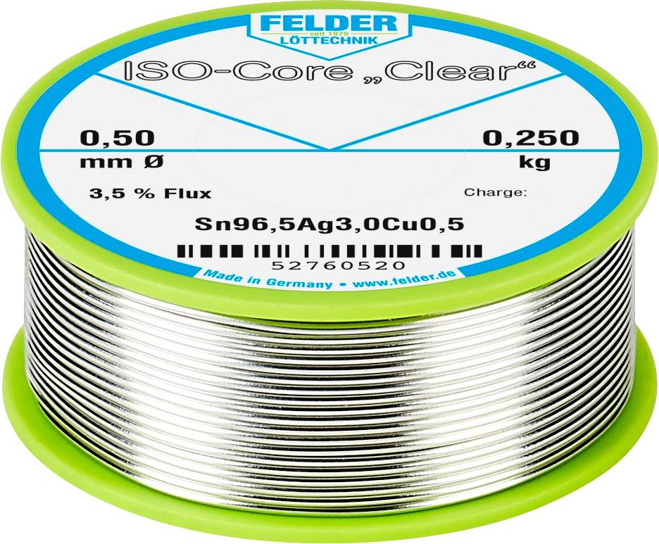 Felder ISO-Core "Clear" SAC305 Loddetin Spole Sn96,5Ag3Cu0,5 0.250 kg 0 ...