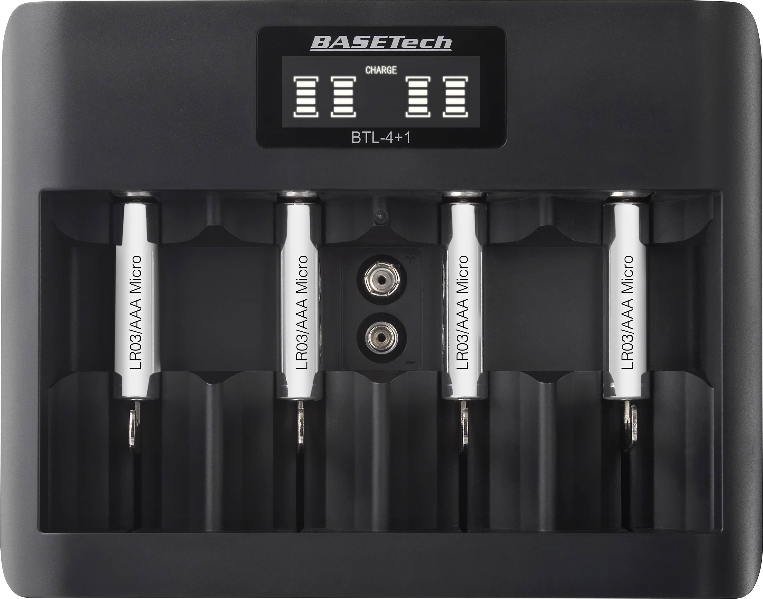 Basetech BTL-4+1 Oplader til runde celler NiMH, NiCd R03 (AAA), R6 (AA ...
