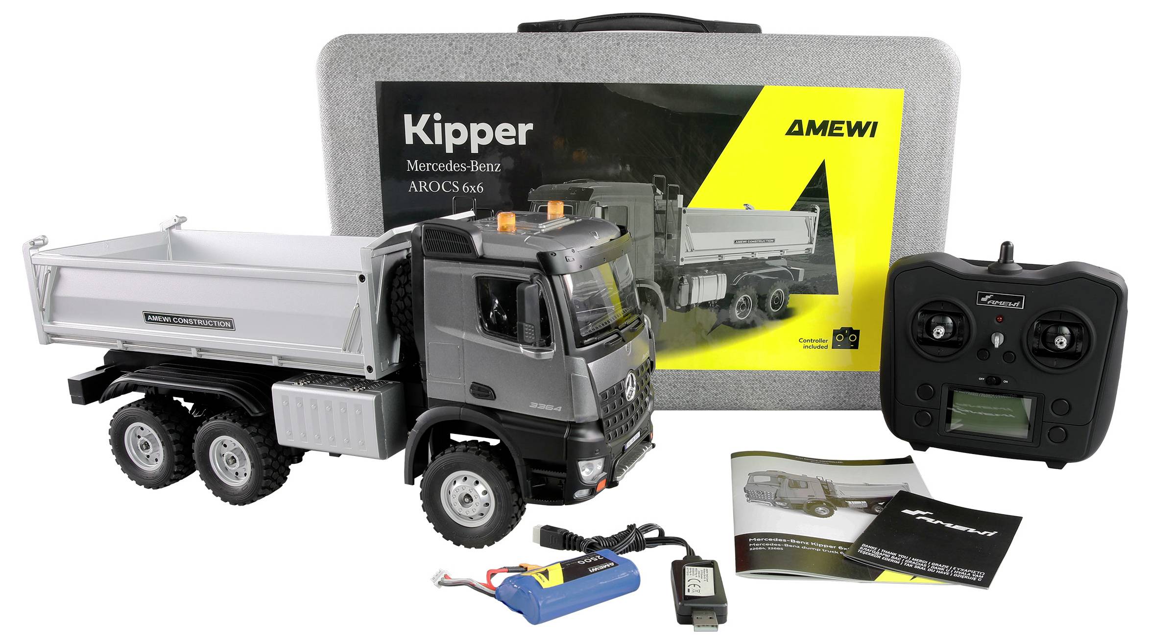Amewi 22685 Mercedes-Benz Arocs Kipper 6x6 anthrazit 1:14 Elektro RC ...