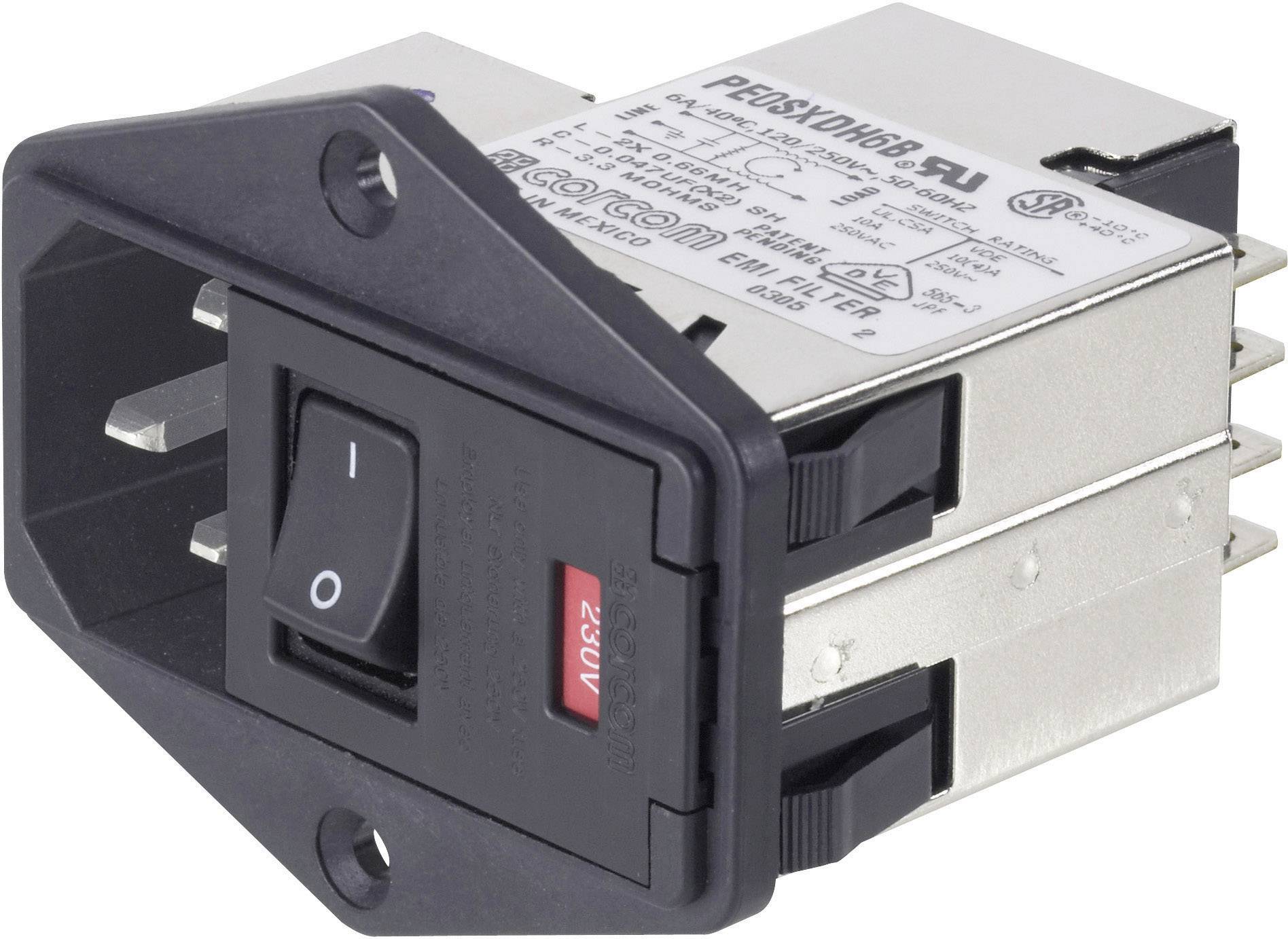 TE Connectivity 8-6609107-1 PS0S0DSXB=C1265 Netzfilter mit Schalter, mit 2 Sicherungen, mit ...