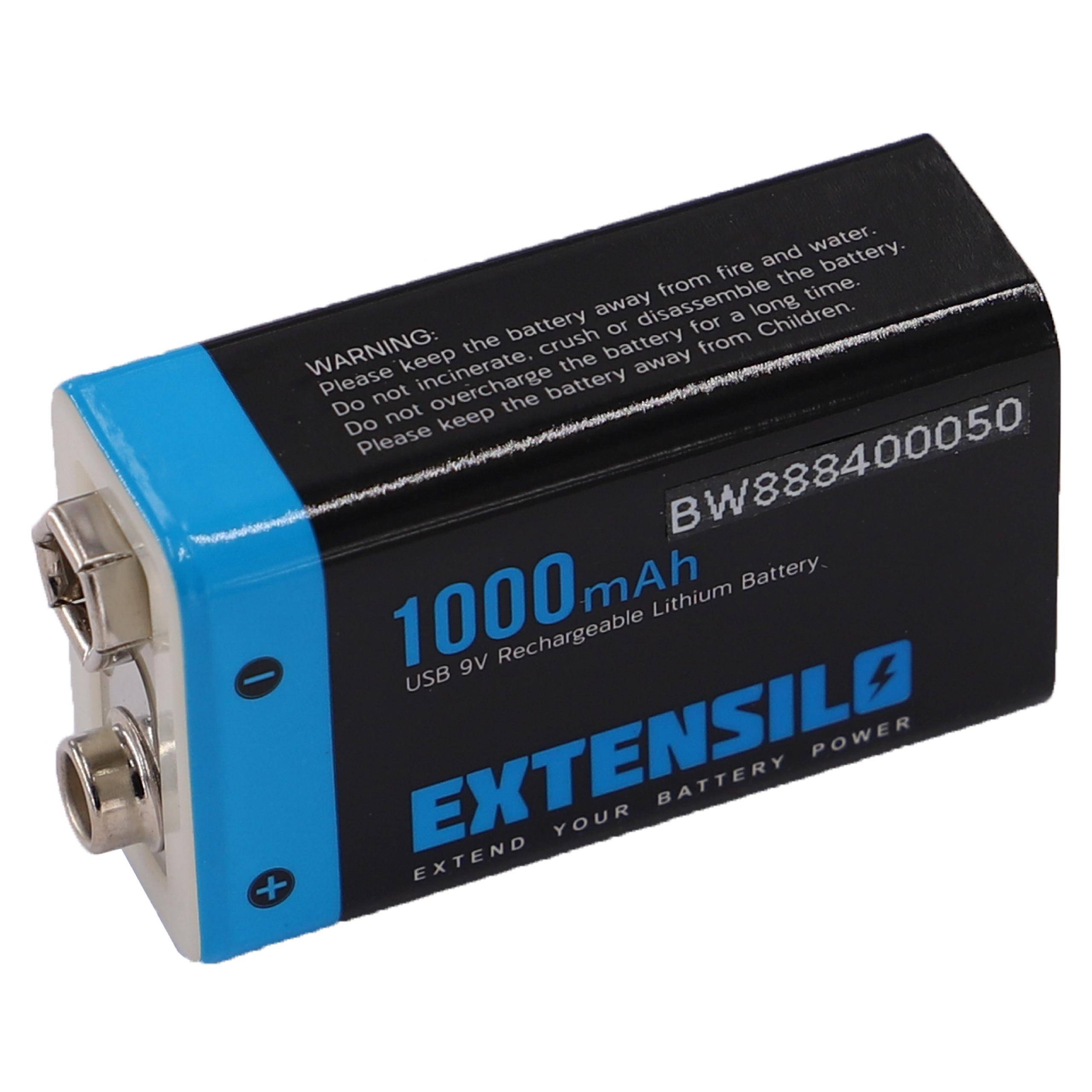 EXTENSILO 9V-Akku Block für diverse Geräte (1000mAh, 9V, Li-Ion), ready ...