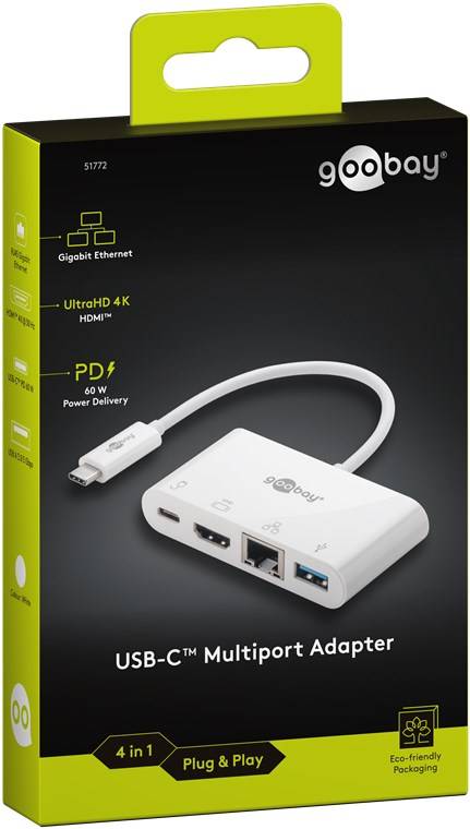 Goobay 51772 USB-C Adapter Multiport USB Hub 4 Ports HDMI, USB-C Power ...