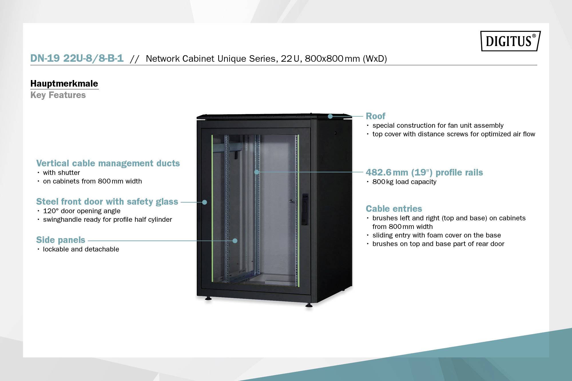 Buy Digitus DN-19 22U-8/8-B-1 19" server rack cabinet (W x H x D) 800 x ...