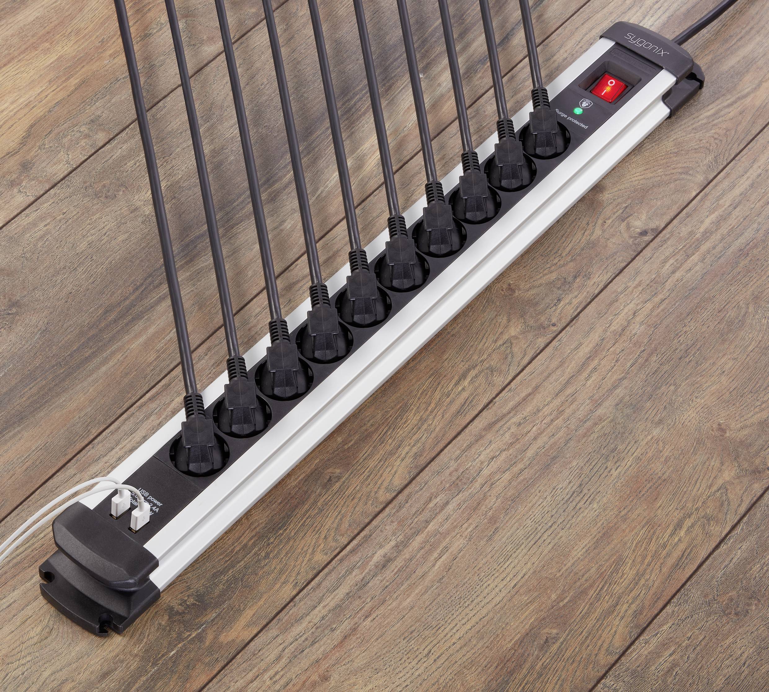 Buy Sygonix SY-4755608 Surge protection power strip Silver, Black 1 pc ...