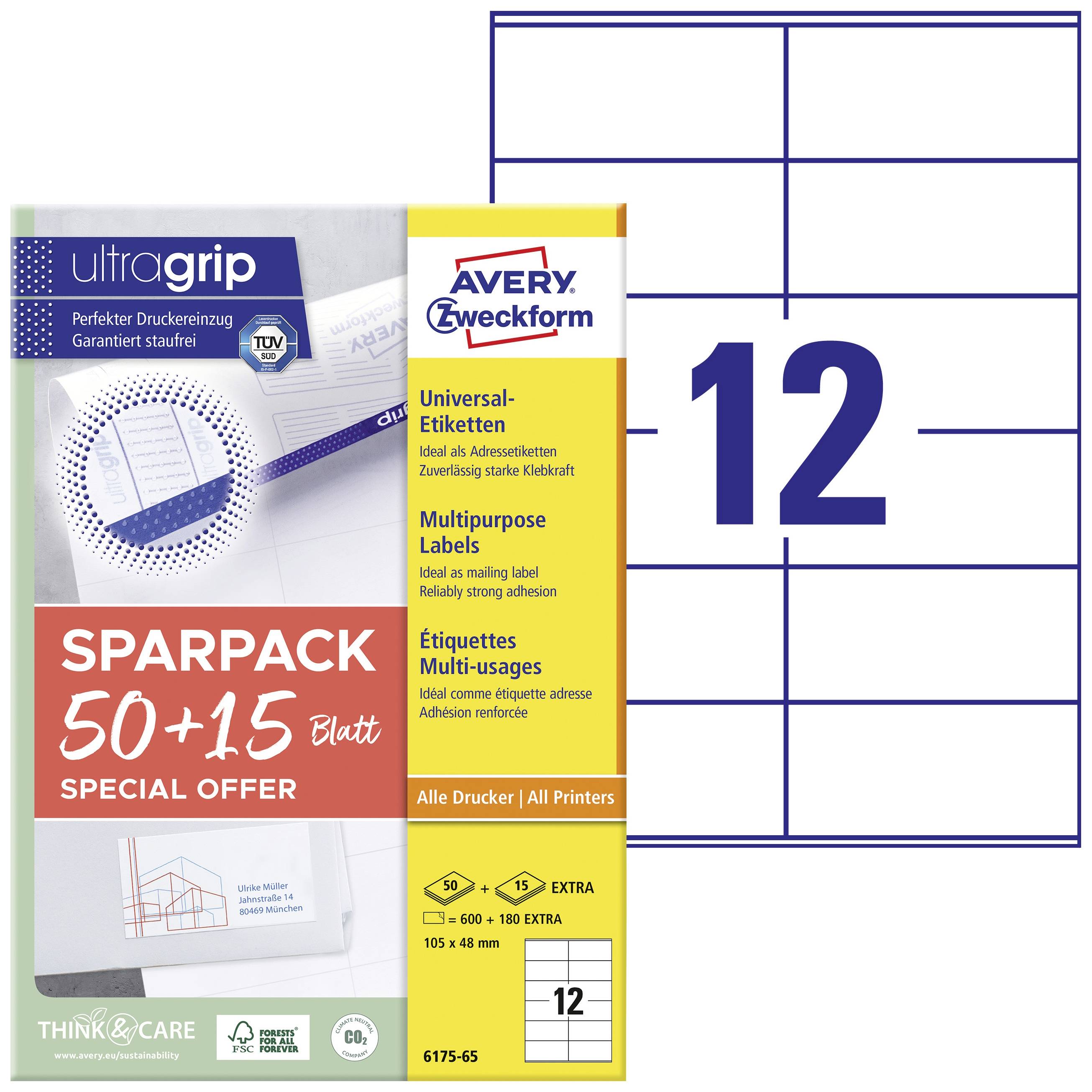 Buy Avery-Zweckform 6175-65 All-purpose labels 105 x 48 mm Paper White ...