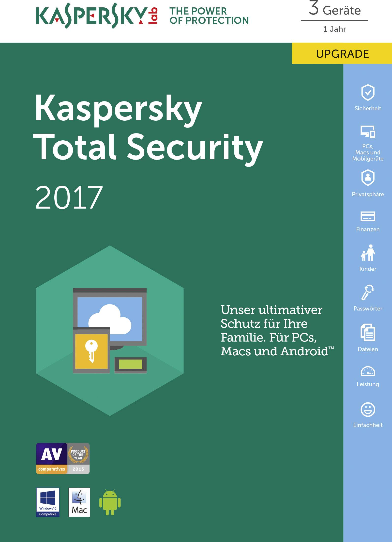 Kaspersky Total Security Multi-Device 2017 Upgrade, 3 licences Windows ... Kaspersky Total Security Multi-Device 2017 Upgrade, 3 licences Windows ...