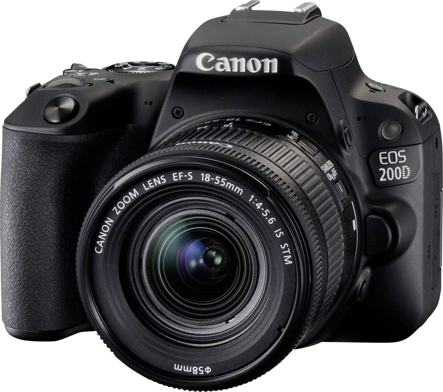 Canon EOS 200D DSLR camera EF-S 18-55 mm IS STM 24.2 MP Black Hot shoe ...