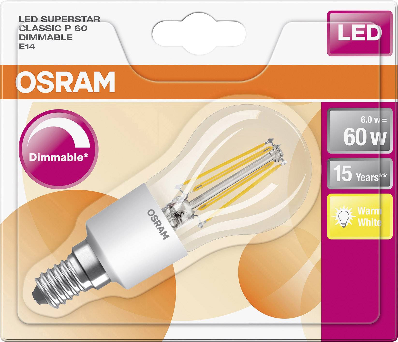 OSRAM LED (monochrome) EEC A++ (A++ - E) E14 Droplet 6.00 W = 60 W Warm ...
