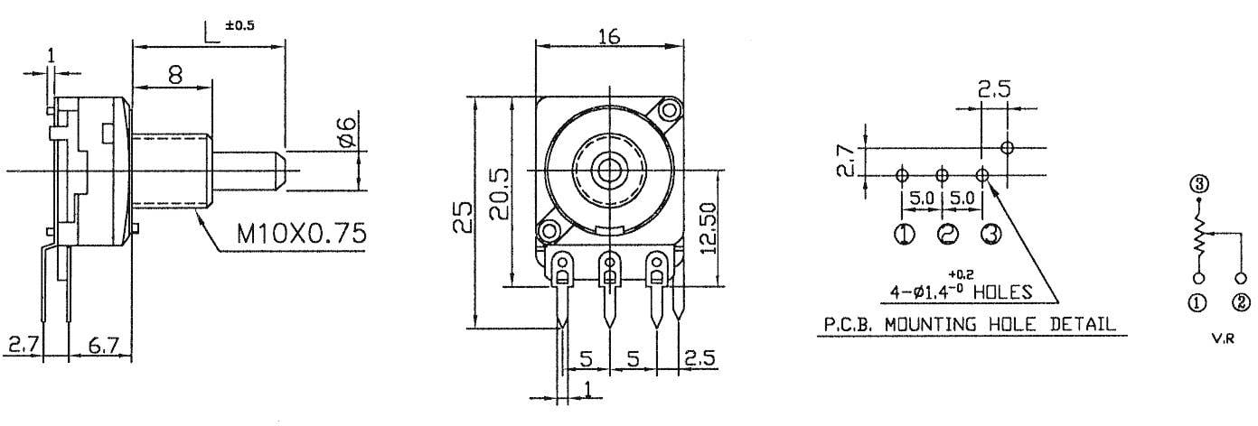 Potentiometer Service 2168 Single turn rotary pot Mono 0.2 W 100 kΩ 1 ...