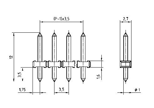 Buy PTR Hartmann Pin strip (precision) No. of rows: 1 Pins per row: 5 ...
