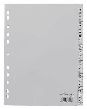 Buy Durable 6523 Index A4 1-31 Polypropylene Grey 31 dividers embossed ...
