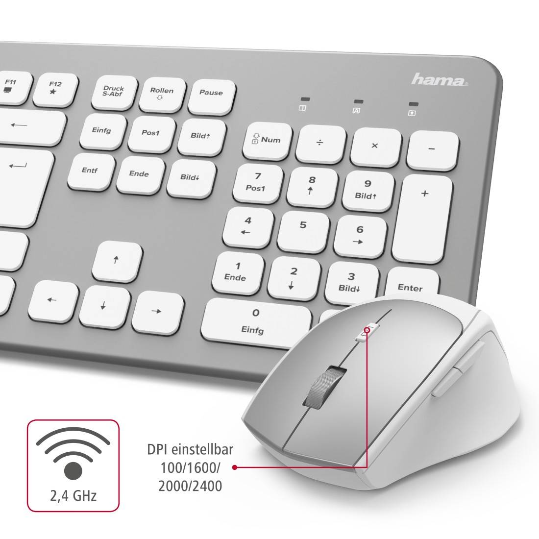 Buy Hama Radio Keyboard and mouse set German, QWERTZ Silver, White ...