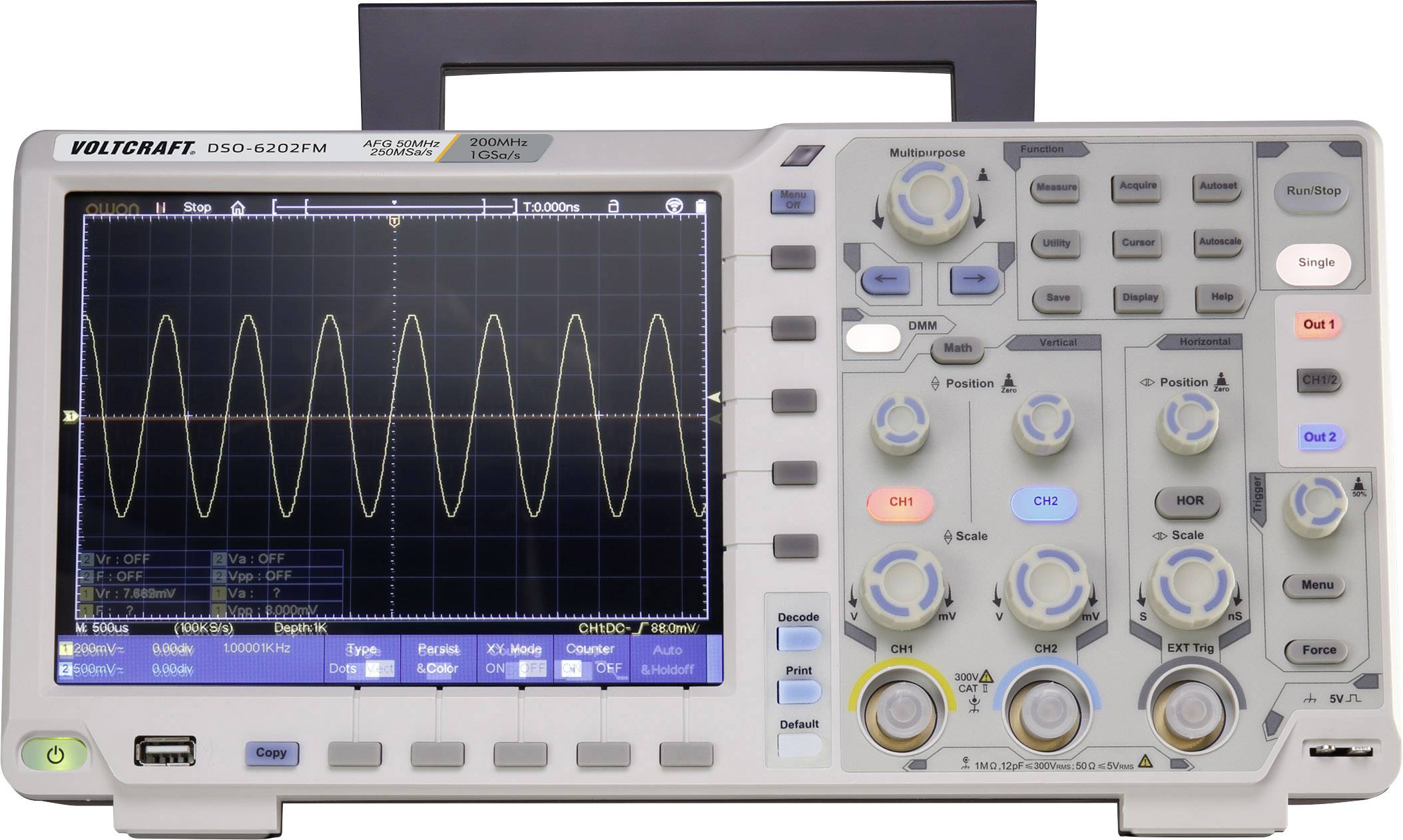 Oscilloscope numérique VOLTCRAFT DSO-6202FM VC-8366340 200 MHz 2 canaux ...