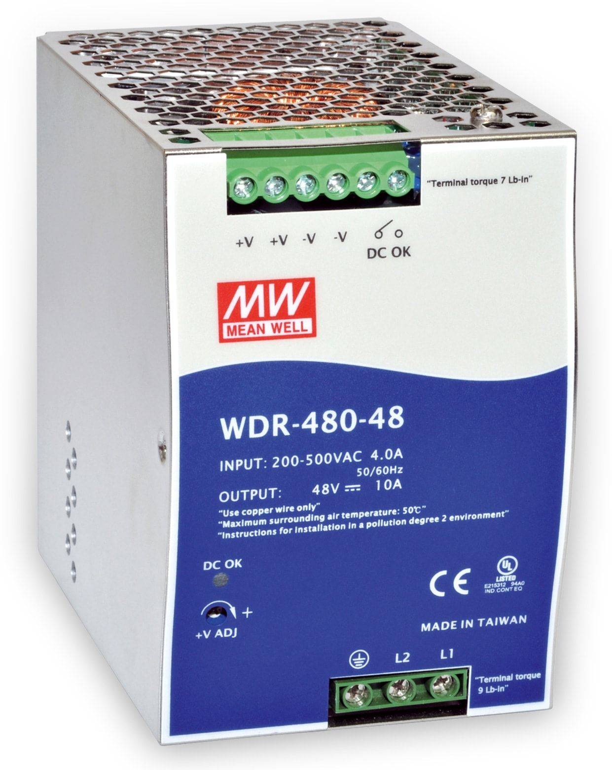 Mean Well WDR-480-48 Kalapsínes tápegység 48 V/DC 10 A 480 W Kimenetek ...