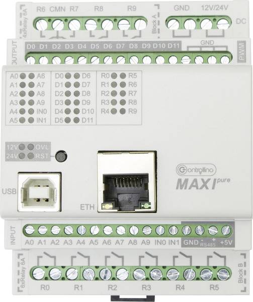 Modulo di controllo PLC Controllino MAXI pure 100-100-10 12 V/DC, 24 V ... Modulo di controllo PLC Controllino MAXI pure 100-100-10 12 V/DC, 24 V ...