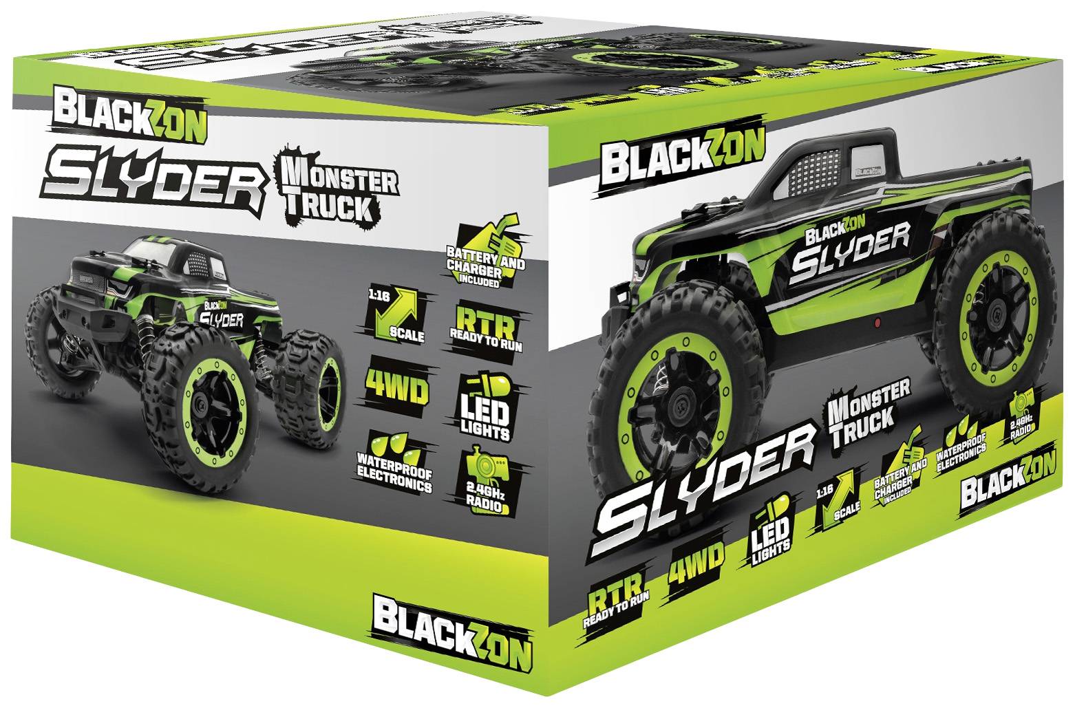 Blackzon Slyder MT 1/16 Groen Brushed 1:16 RC auto Elektro Monstertruck ...