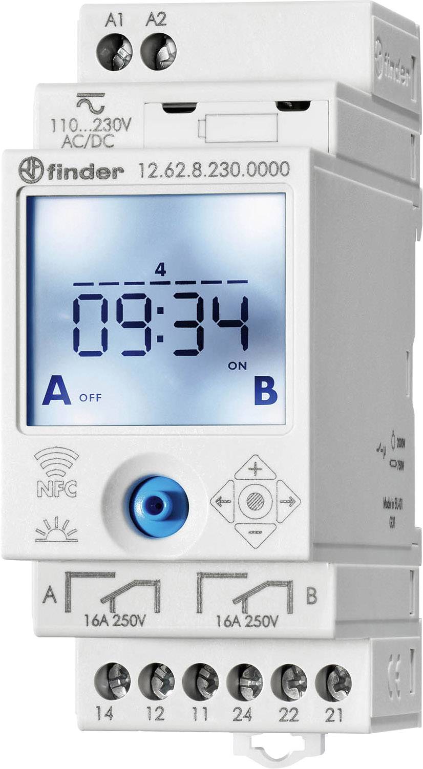 Finder 12.62.8.230.0000 Schakelklok voor DIN-rails 230 V/DC, 230 V/AC ...