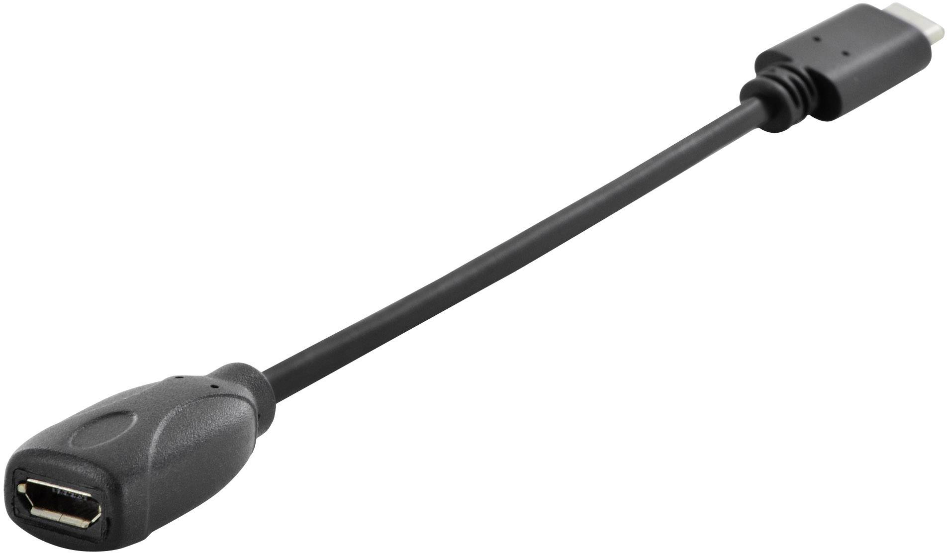 Digitus USB-kabel USB 2.0 USB-C stekker, USB-micro-B bus 0.15 m Zwart ...