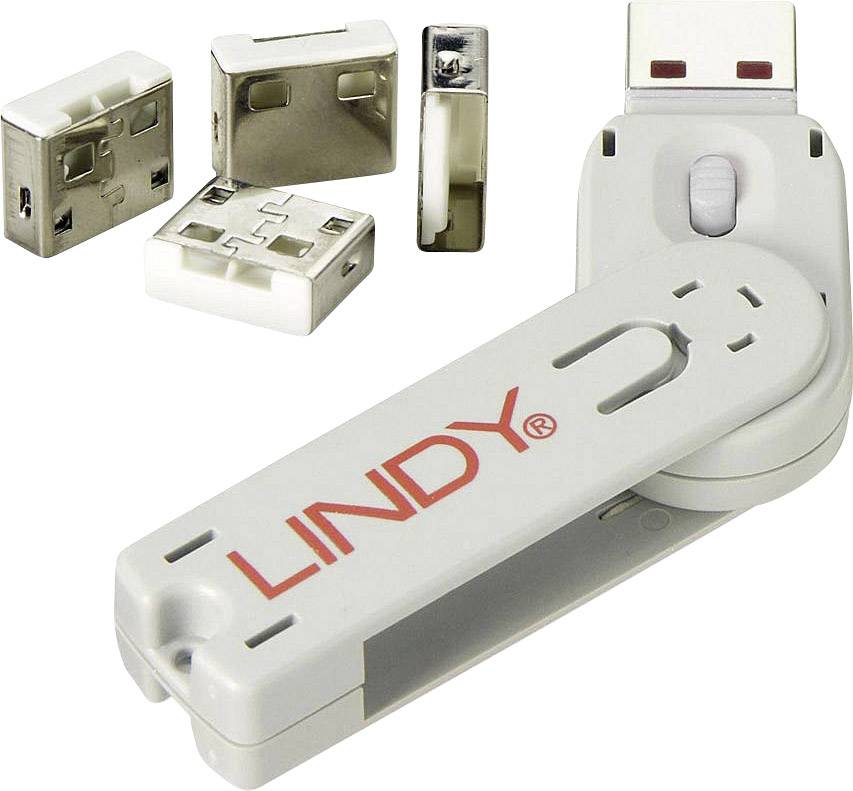 LINDY USB Port Lock + Key USB-portlås Set 4 st Vit inkl. 1 nyckel ...